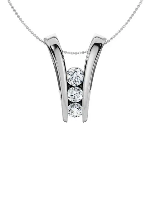 BLISS DIAMOND 1/2ct Three Stone Lab Grown Diamond Pendant Necklace - White Gold