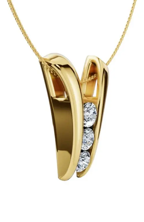 BLISS DIAMOND 1/2ct Three Stone Lab Grown Diamond Pendant Necklace - Yellow Gold