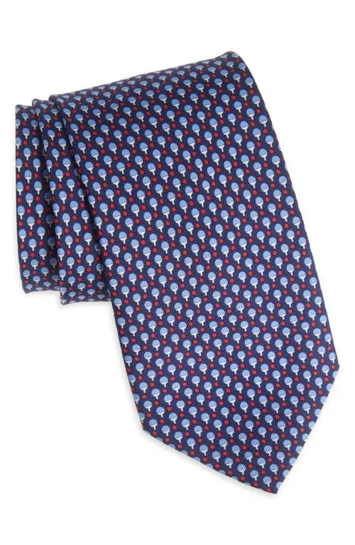 FERRAGAMO Zac Table Tennis Print Silk Neck Tie - Navy/ Rosso