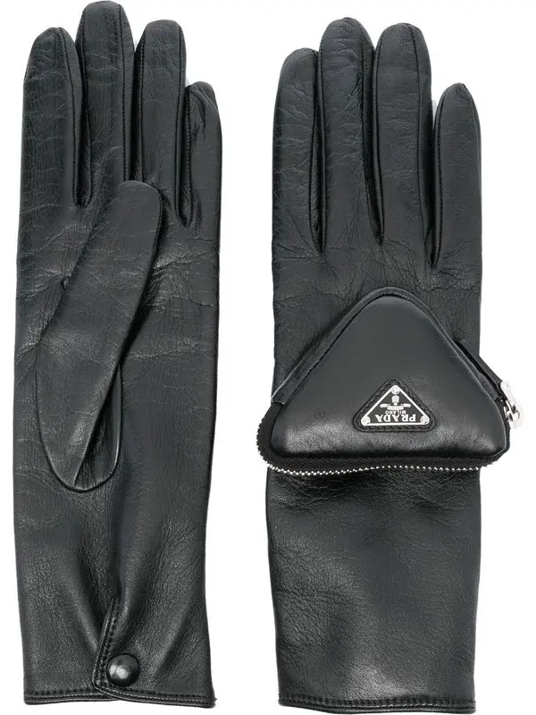Prada Zip-pocket Leather Gloves - Black
