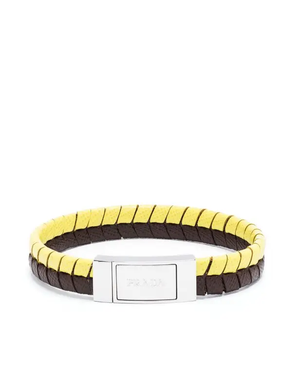 Prada Logo-debossed Braided Bracelet - Yellow