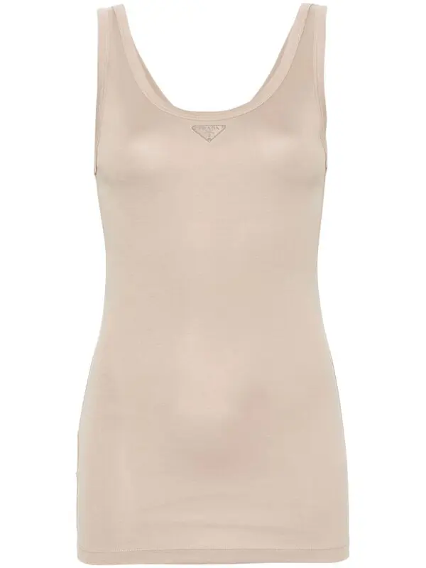 Prada Ribbed Knit Scoop Neck Tank Top - Neutrals
