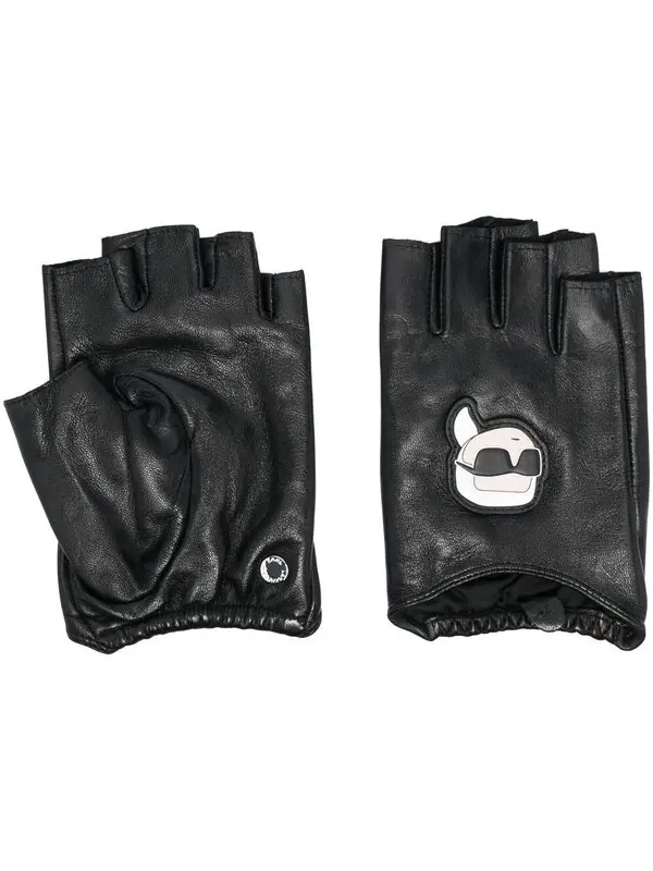 Karl Lagerfeld Ikon Leather Fingerless Gloves - Black