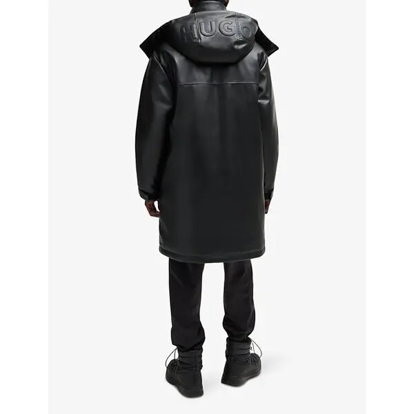 Hugo Embossed-logo Longline Faux Leather-down Jacket