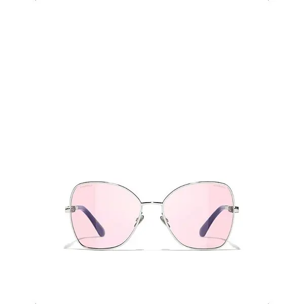 CHANEL Silver Frame Sunglasses with Rose-Tinted Lenses Chanel - Pilot Sunglasses - Silver Light Pink Mirror  main image 4