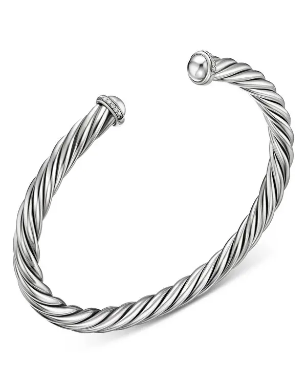 David Yurman Cable Cuff In Sterling With Diamonds - Diamonds/silver