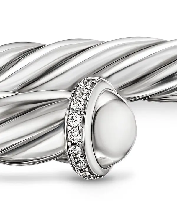 David Yurman Cable Cuff In Sterling With Diamonds - Diamonds/silver