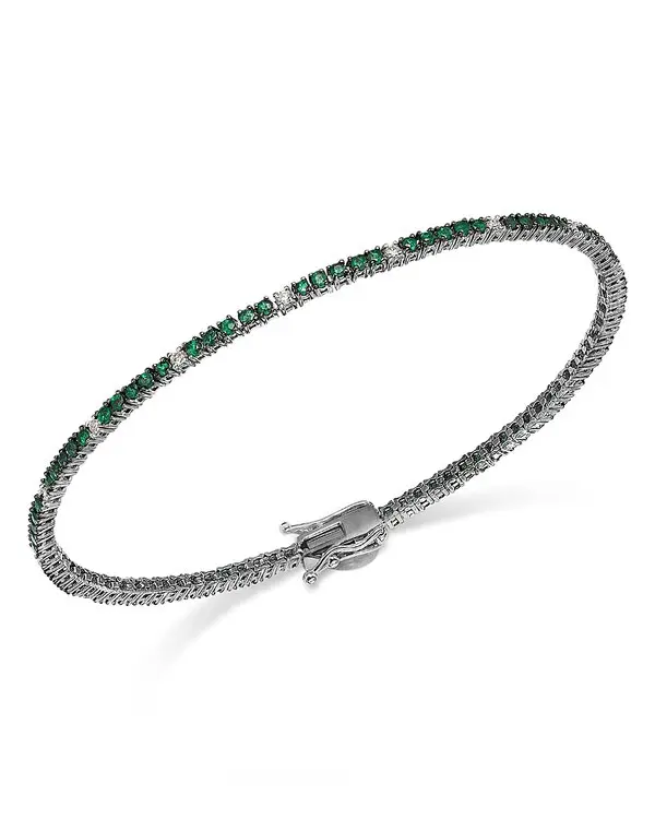 Bloomingdale'S 14k White Gold Emerald & Diamond Tennis Bracelet - Green/white