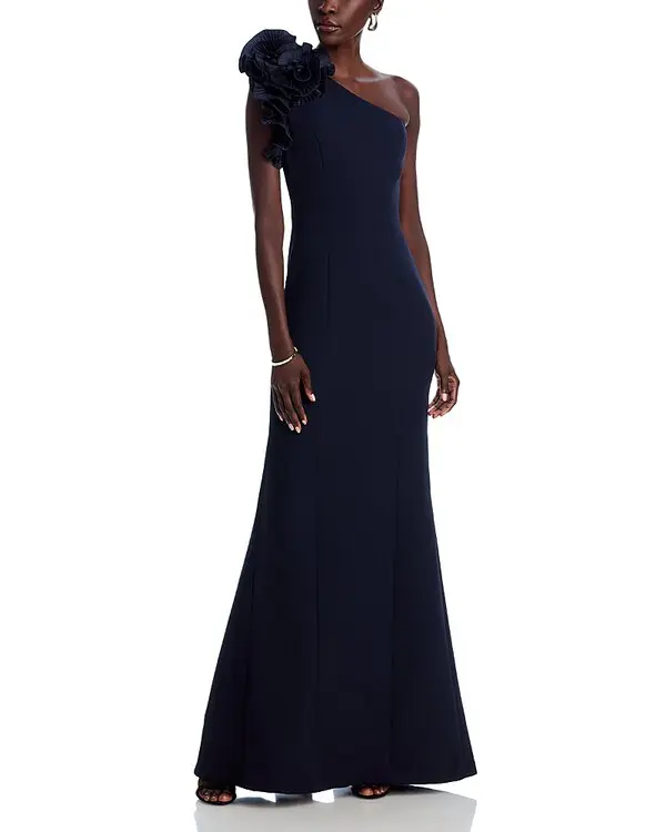 Rickie Freeman For Teri Jon Pleated Ruffle Gown - Navy