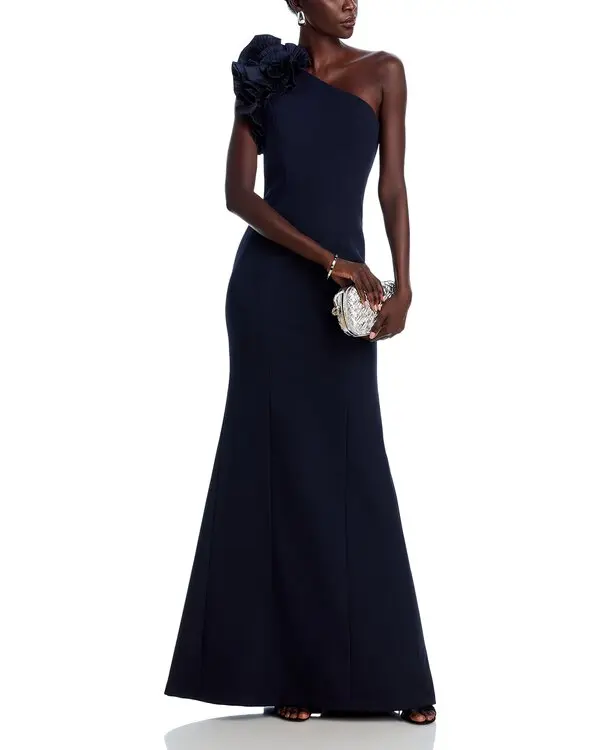 Rickie Freeman For Teri Jon Pleated Ruffle Gown