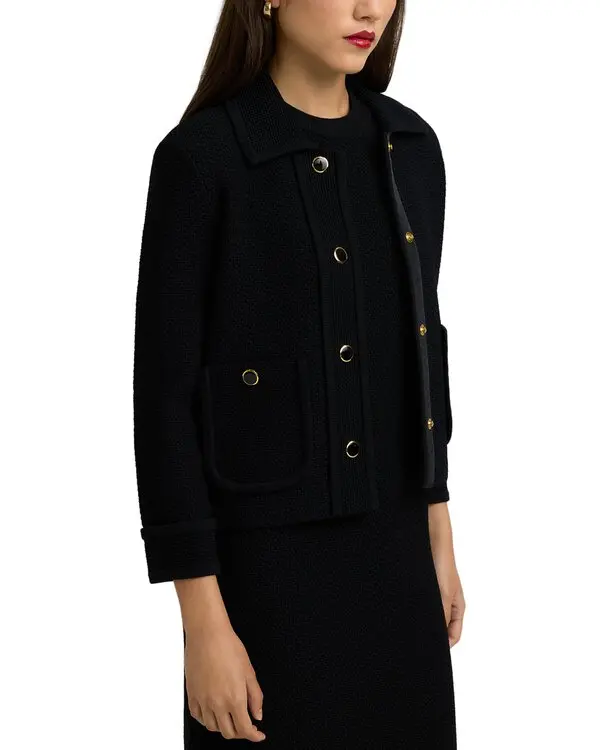 St. John Textured Knit Collared Jacket