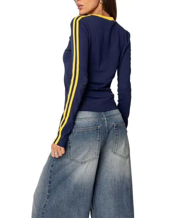 EDIKTED Brasil Embroidered Long Sleeve T-shirt