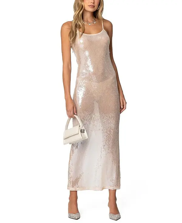 EDIKTED Sheer Sequin Slitted Maxi Dress