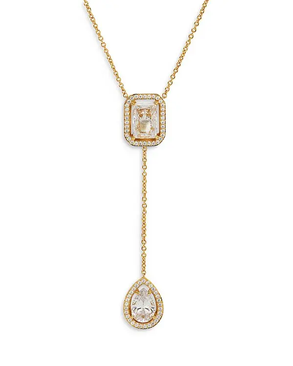 Nadri Radiant Cubic Zirconia Halo Lariat Necklace - Gold