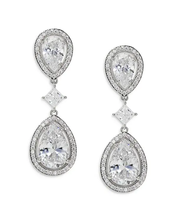Nadri Radiant Cubic Zirconia Double Drop Earrings - Silver