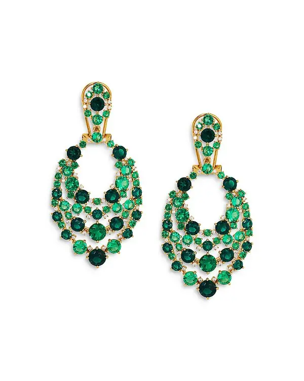 Nadri Starlet Stone Mosaic Drop Earrings - Green/gold