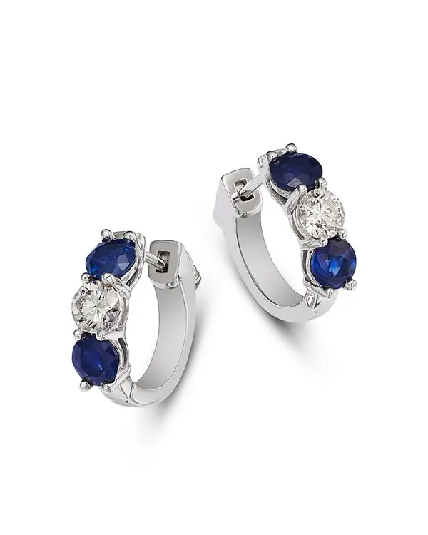 Bloomingdale'S 14k White Gold Sapphire & Diamond Hoop Earrings - Blue/white