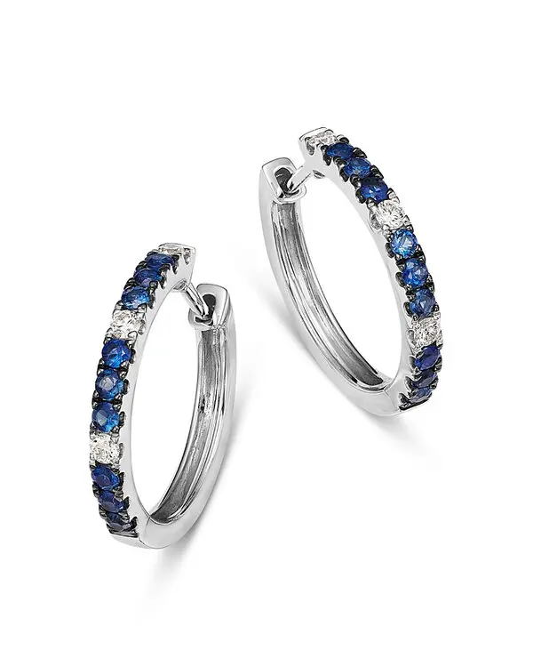 Bloomingdale'S 14k White Gold Sapphire & Diamond Hoop Earrings - Blue/white