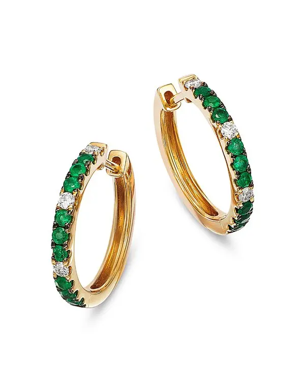 Bloomingdale'S 14k Yellow Gold Emerald & Diamond Hoop Earrings - Green/gold