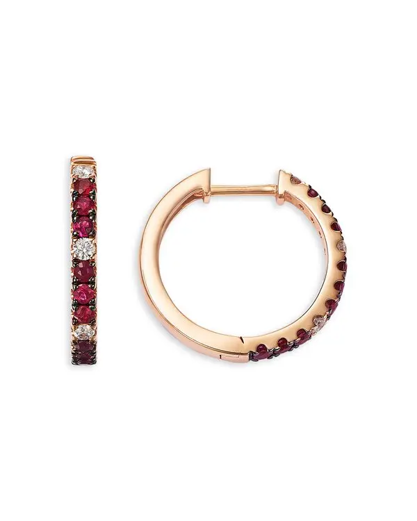 Bloomingdale'S Ruby & Diamond Small Hoop Earrings
