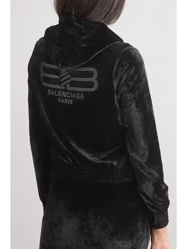 Balenciaga Embellished Crushed-velvet Hoodie