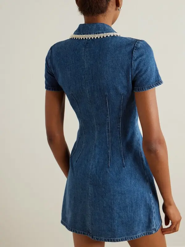 SELF-PORTRAIT Crystal-embellished Denim Mini Dress