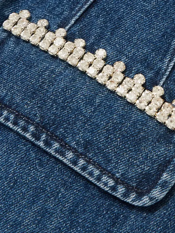 SELF-PORTRAIT Crystal-embellished Denim Mini Dress