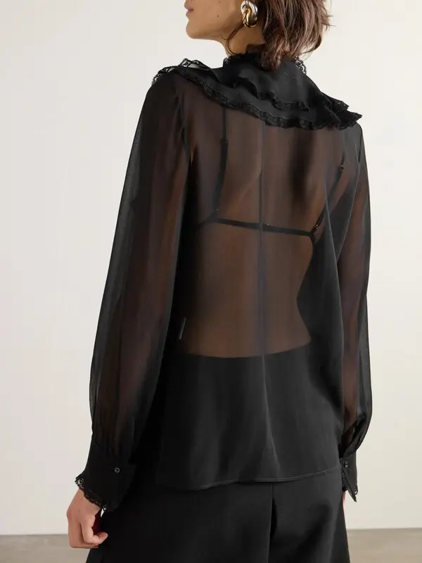 Chloé Lace-trimmed Pleated Silk-chiffon Blouse