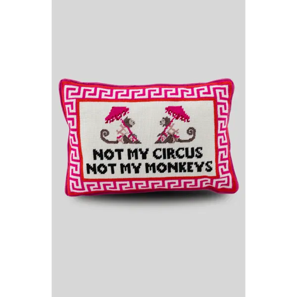 FURBISH Not My Circus Needlepoint Pillow - Hot Pink/ Red/ Beige