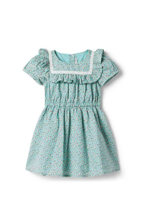 royal blue fit and flare dress Girls Floral Shirred Bowknot Midi Dress 7 Y / Blue main image 0