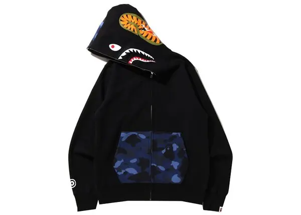 A BATHING APE Camo Shark Full Zip Hoodie - Black
