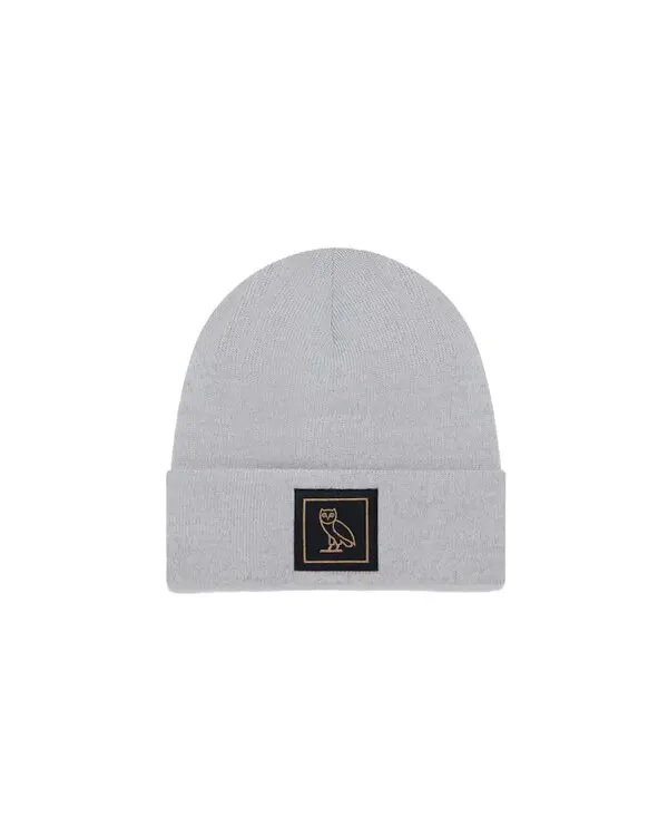OVO Owl Badge Wool Beanie - Heather Grey