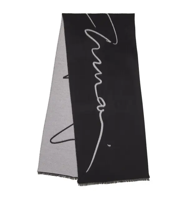 Giorgio Armani Wool-silk Signature Scarf - Black