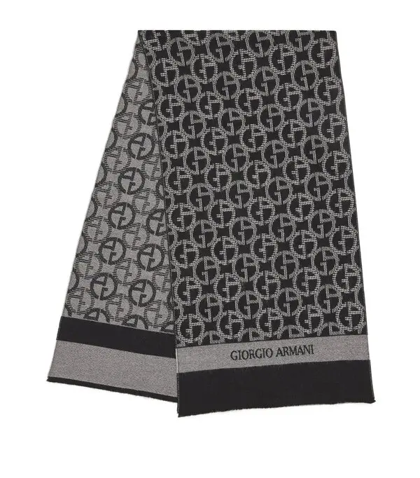 Giorgio Armani Wool Monogram Jacquard Scarf - Black
