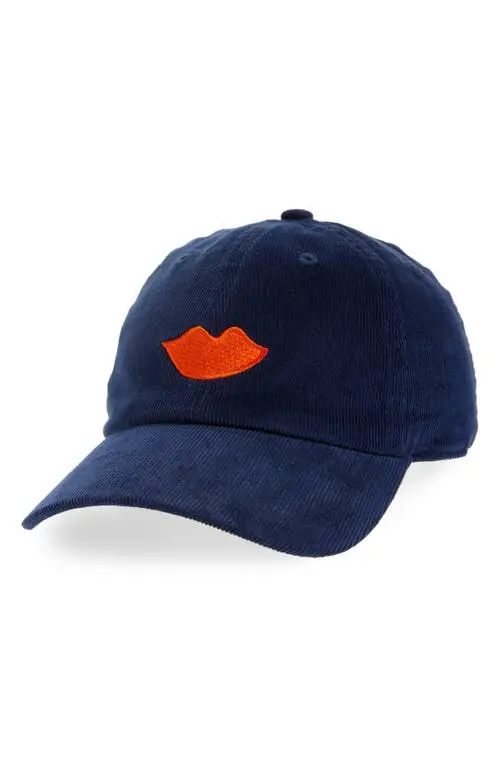 Clare V. Corduroy Cap - Navy W/ Bright Poppy