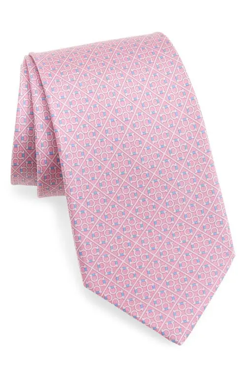 FERRAGAMO Gancini Print Silk Tie - Rosa
