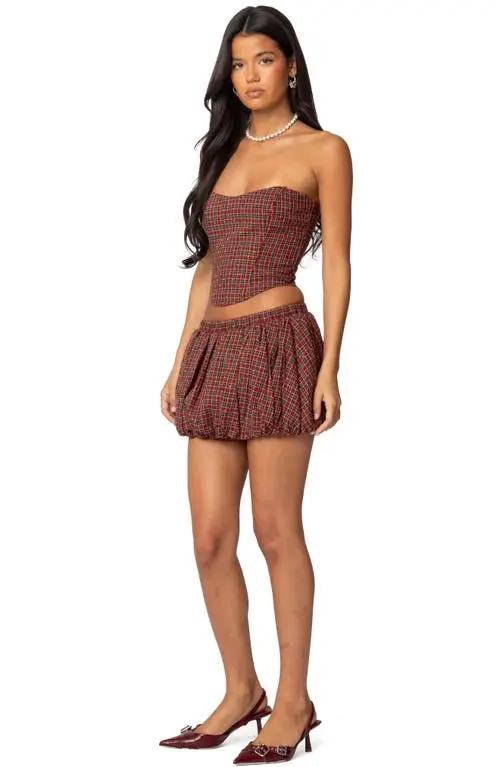 EDIKTED Marlene Plaid Bubble Hem Miniskirt