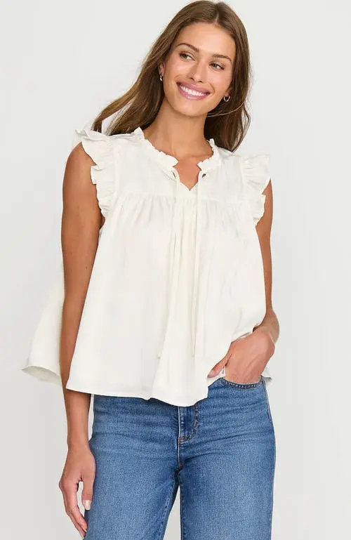 LANDS' END Split Neck Satin Ruffle Blouse