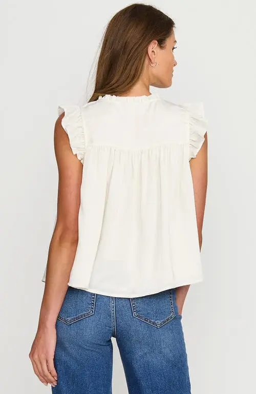 LANDS' END Split Neck Satin Ruffle Blouse