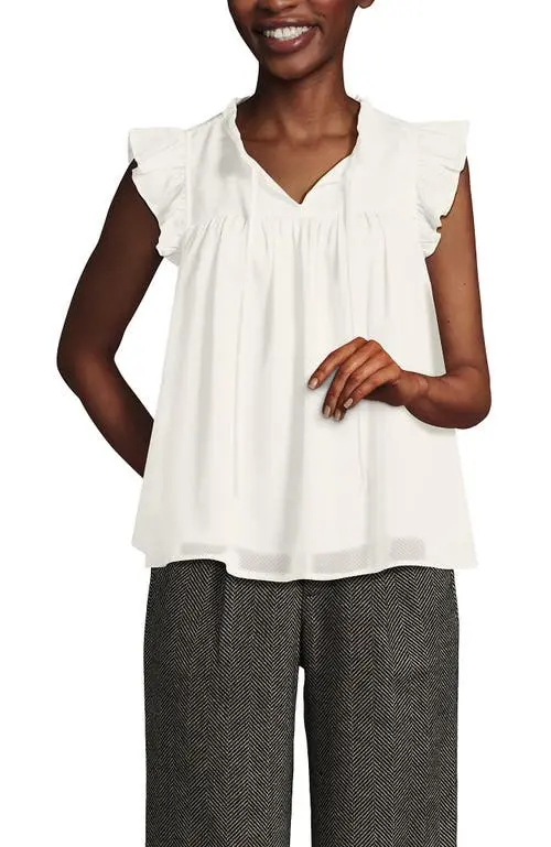 LANDS' END Split Neck Satin Ruffle Blouse