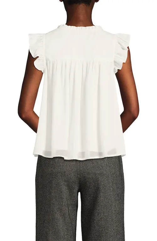 LANDS' END Split Neck Satin Ruffle Blouse