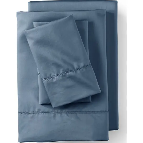 LANDS' END 700 Thread Count Luxe Sateen Egyptian Cotton No Iron Bed Sheet Set - Bering Sea Blue