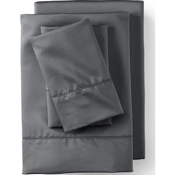 LANDS' END 700 Thread Count Luxe Sateen Egyptian Cotton No Iron Bed Sheet Set - Dark Gray Sky