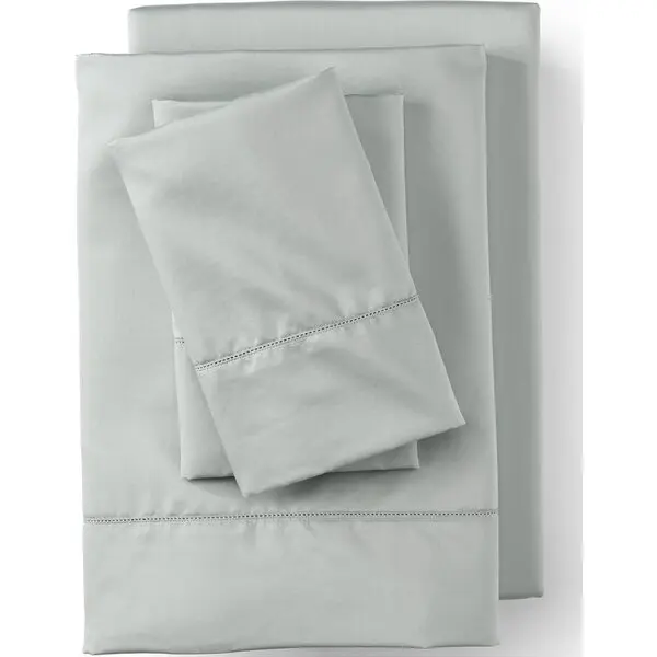 LANDS' END 700 Thread Count Luxe Sateen Egyptian Cotton No Iron Bed Sheet Set - Light Fog
