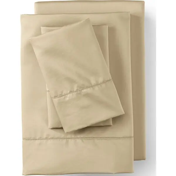 LANDS' END 700 Thread Count Luxe Sateen Egyptian Cotton No Iron Bed Sheet Set - Pale Flax