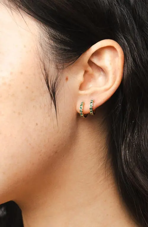 VALANI ATELIER Emerald Bezel Huggie Hoop Earrings