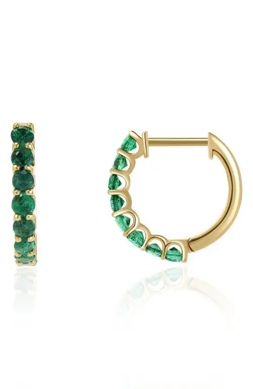 VALANI ATELIER Emerald Huggie Hoop Earrings - Green/ 14k Yellow Gold