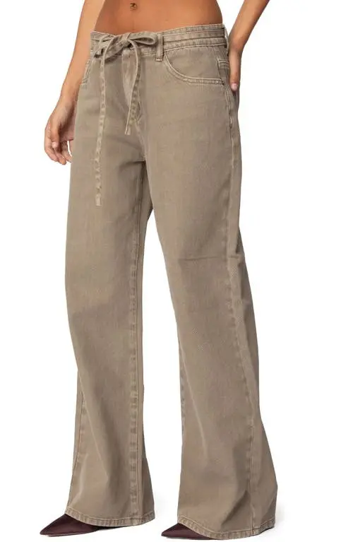 EDIKTED Hudson Oversize Tie Belt Wide Leg Jeans