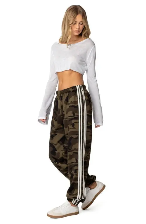 EDIKTED Camo Contrast Stripe Sweatpants