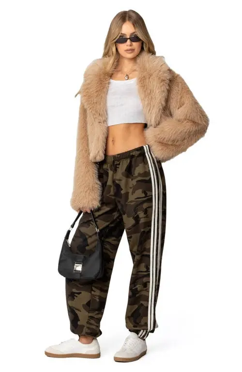 EDIKTED Camo Contrast Stripe Sweatpants